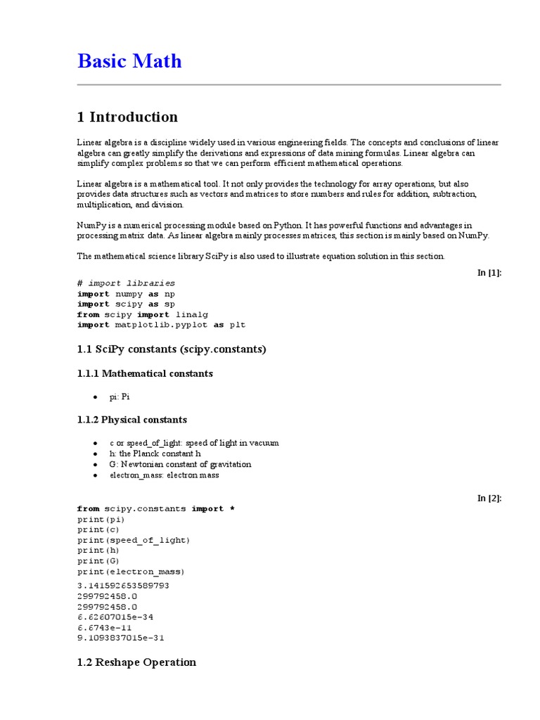 Basic Math: 1.1 Scipy Constants (Scipy - Constants) | PDF | Eigenvalues ...