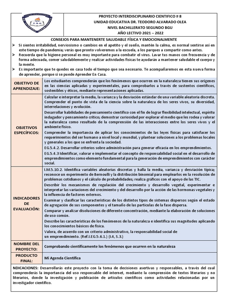 Segundo Bgu 2021 Proyecto Científico 8 - 2bgu | PDF | Corriente eléctrica | Concentración