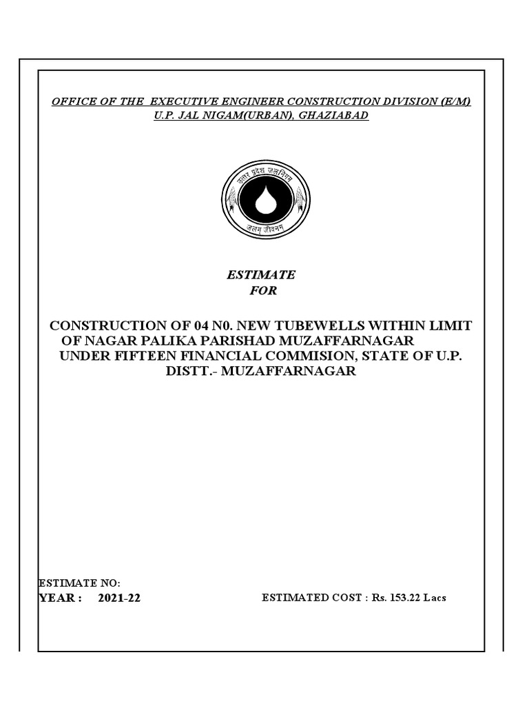 Estimate for 4 New Tubewells in Muzaffarnagar | PDF | Pipe (Fluid ...