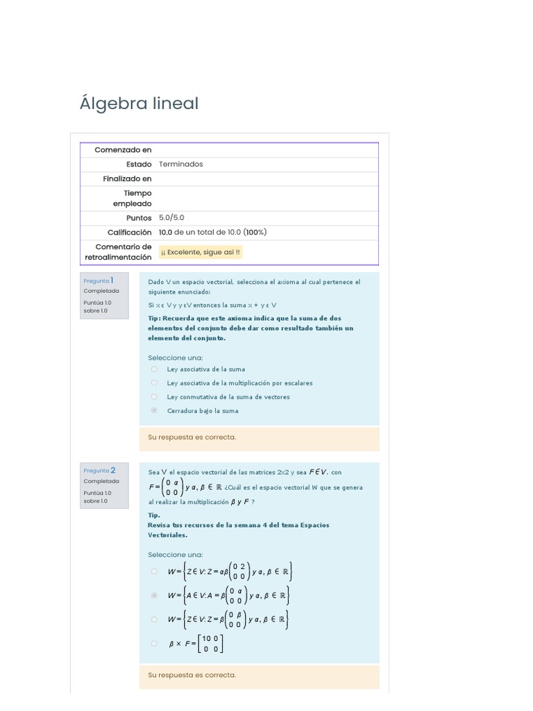 Modalidad de Exámenes - Semana 4 - Revisión de ALGREBA LINEAL | PDF | Espacio vectorial | Vector ...