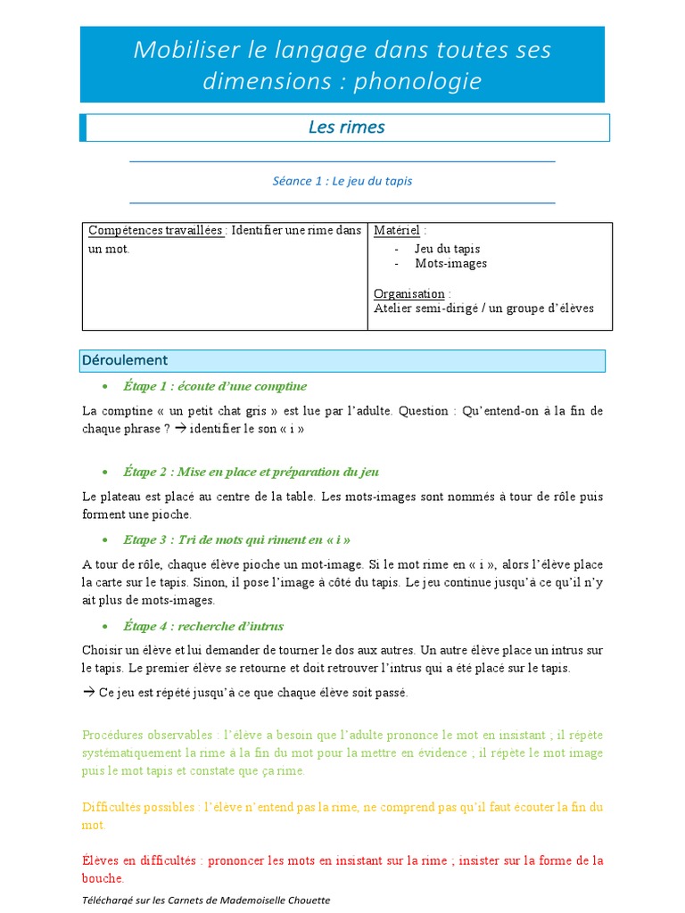 Activités ludiques sur les rimes | PDF | Études des langues étrangères ...