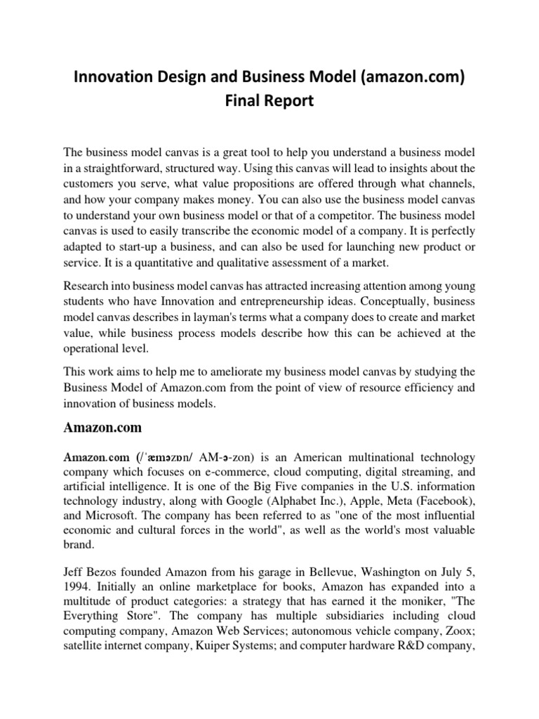 Innovation Design and Business Model (Amazon - Com) Final Report | PDF ...