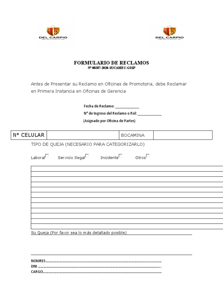 Formulario de Reclamos | PDF