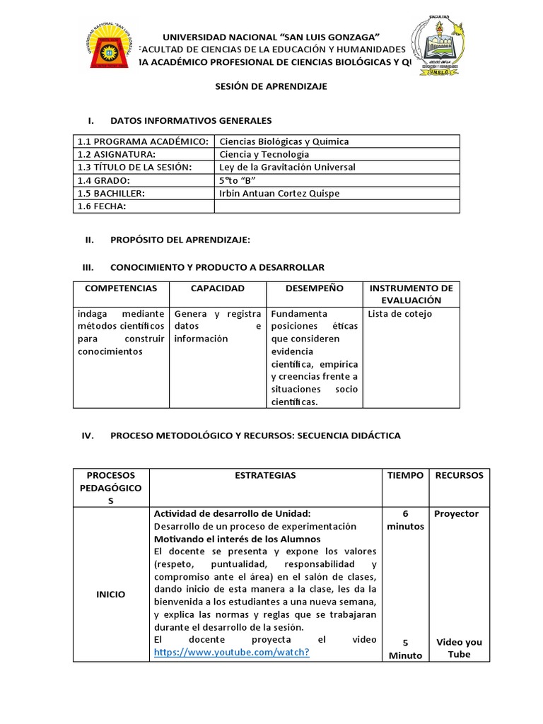 Modelo Sesion de Aprendizaje | PDF | Evaluación | Maestros