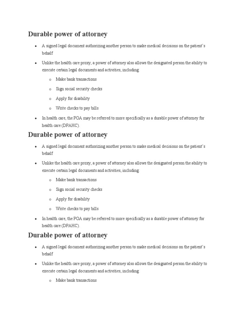 Durable Power of Attorney | PDF | Power Of Attorney | Private Law