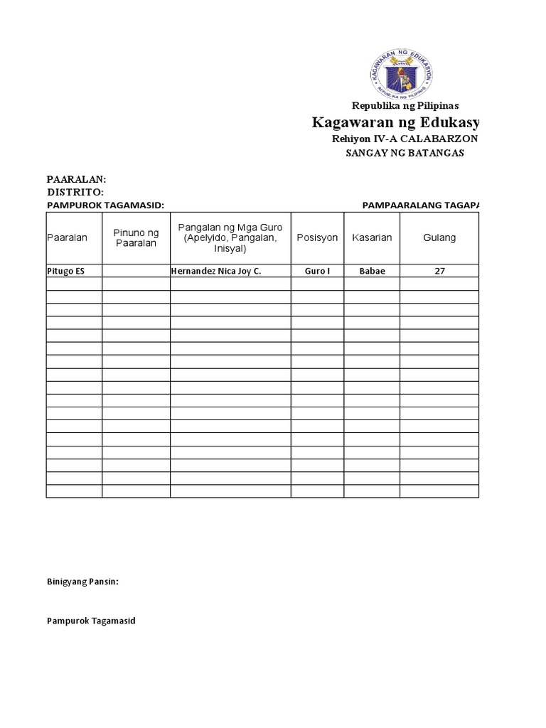 Talaan NG Mga Guro Sa Filipino | PDF