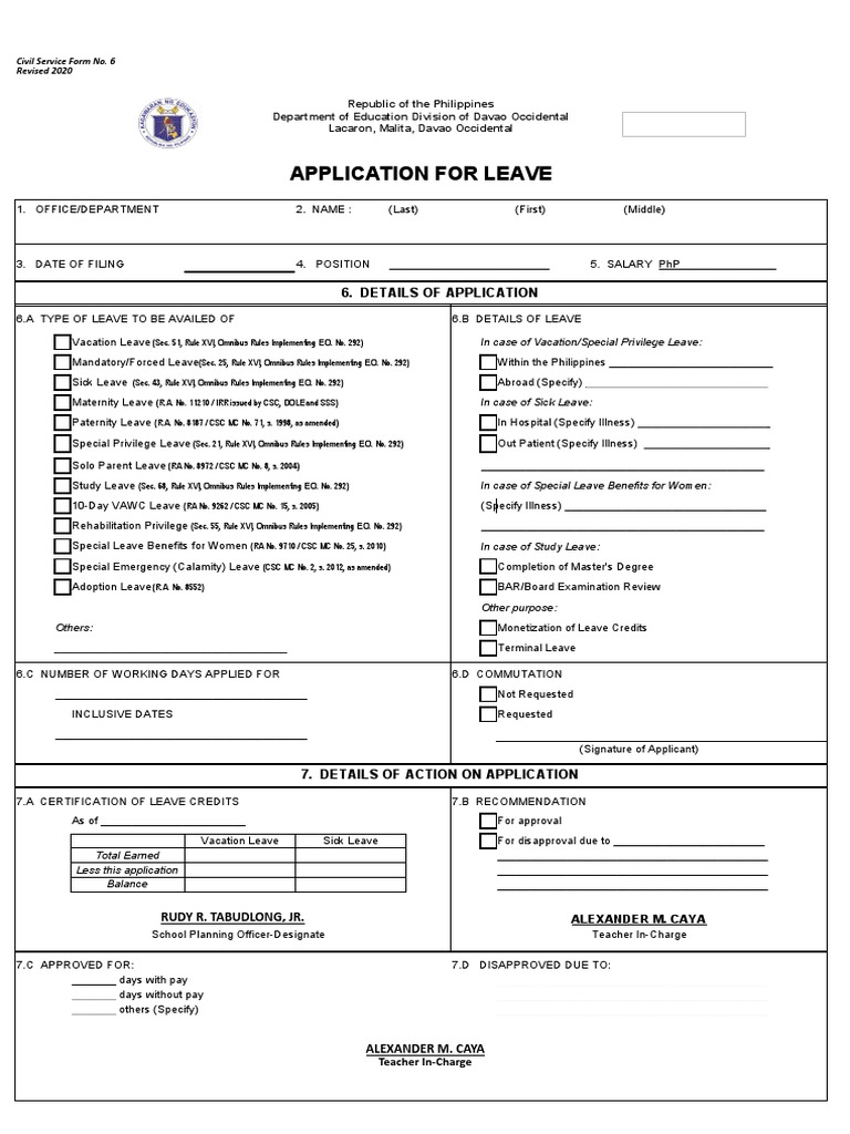 Form 6 Blank New 2020 | PDF | Sick Leave | Government
