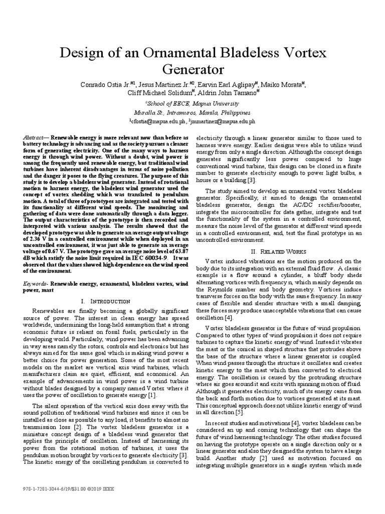 Design of An Ornamental Bladeless Vortex Generator | PDF | Electric ...