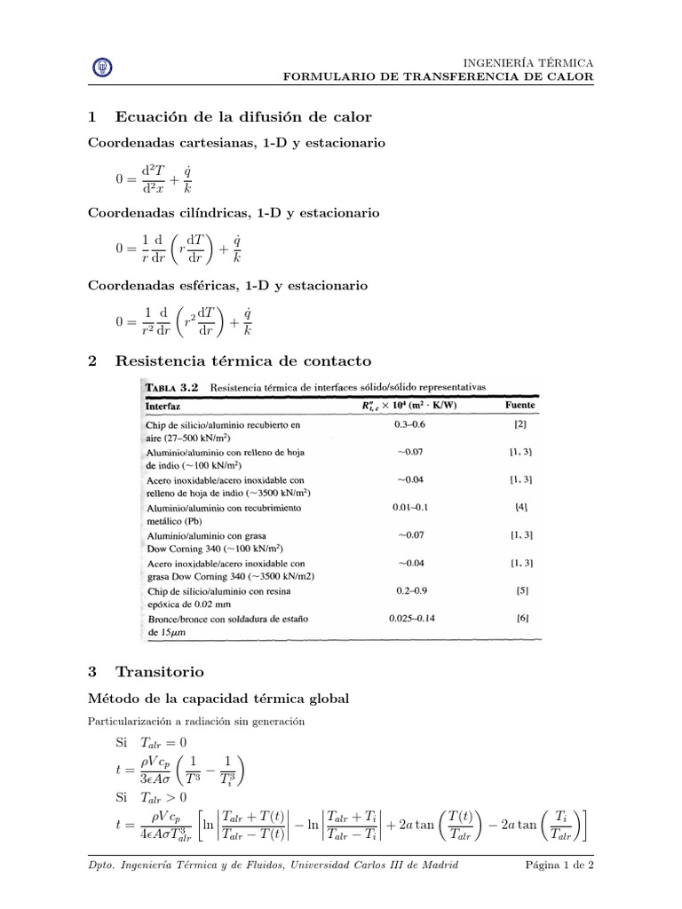 Formulario Transferencia | PDF | Transferencia de calor | Física