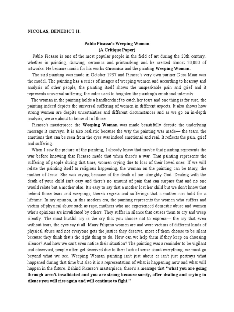 Analysis of Picasso's Weeping Woman | PDF | Poetry