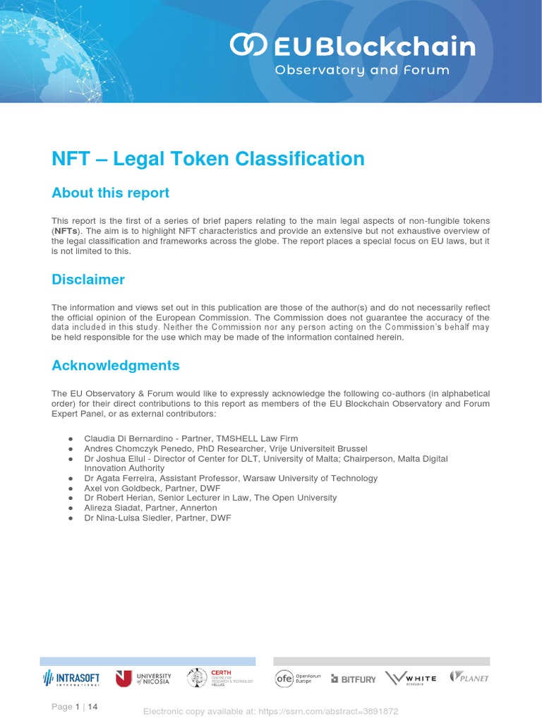 NFT - Legal Token Classification: About This Report | PDF