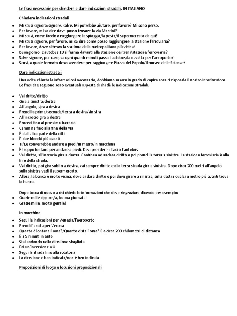 Chiedere e Dare Indicazioni Stradali | PDF