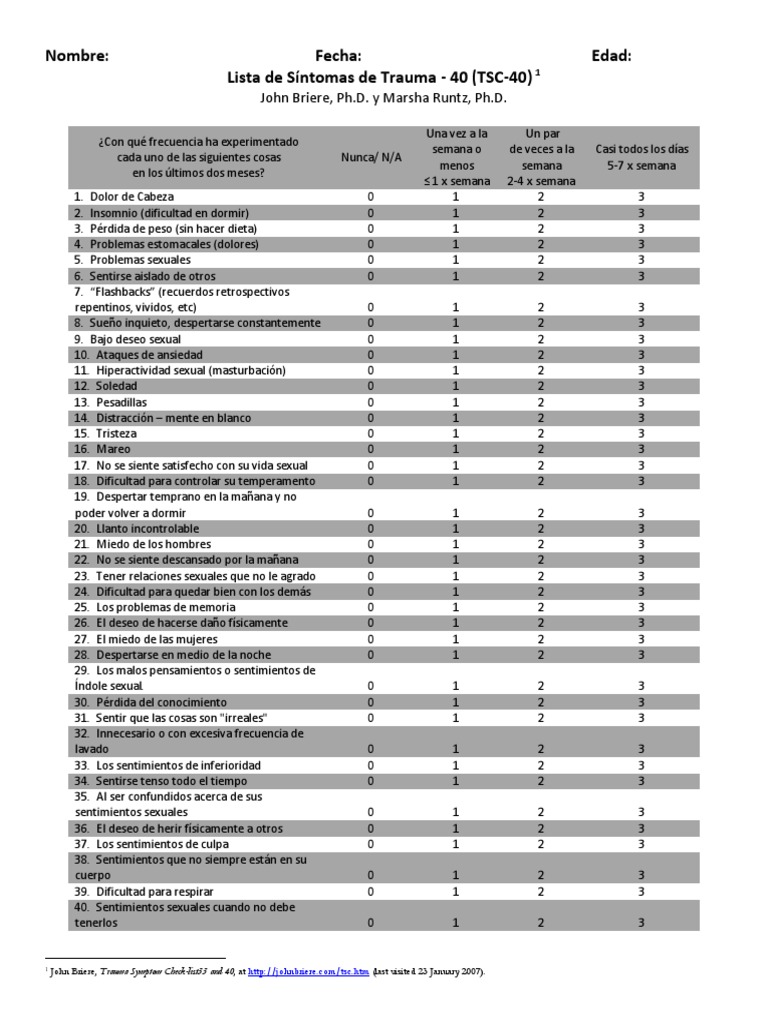 Evaluación de Síntomas de Trauma TSC-40 | PDF | Las emociones | Sicología
