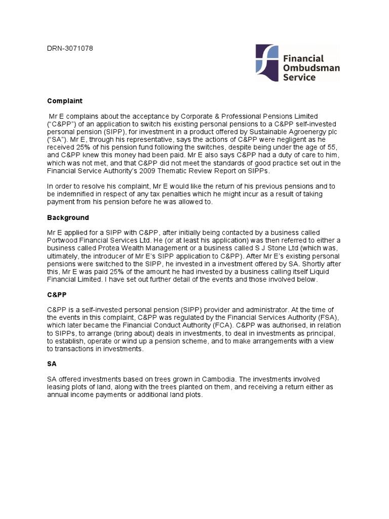 Financial Ombudsman (FOS) Claim Drn-3071078 | PDF | Judgment (Law ...