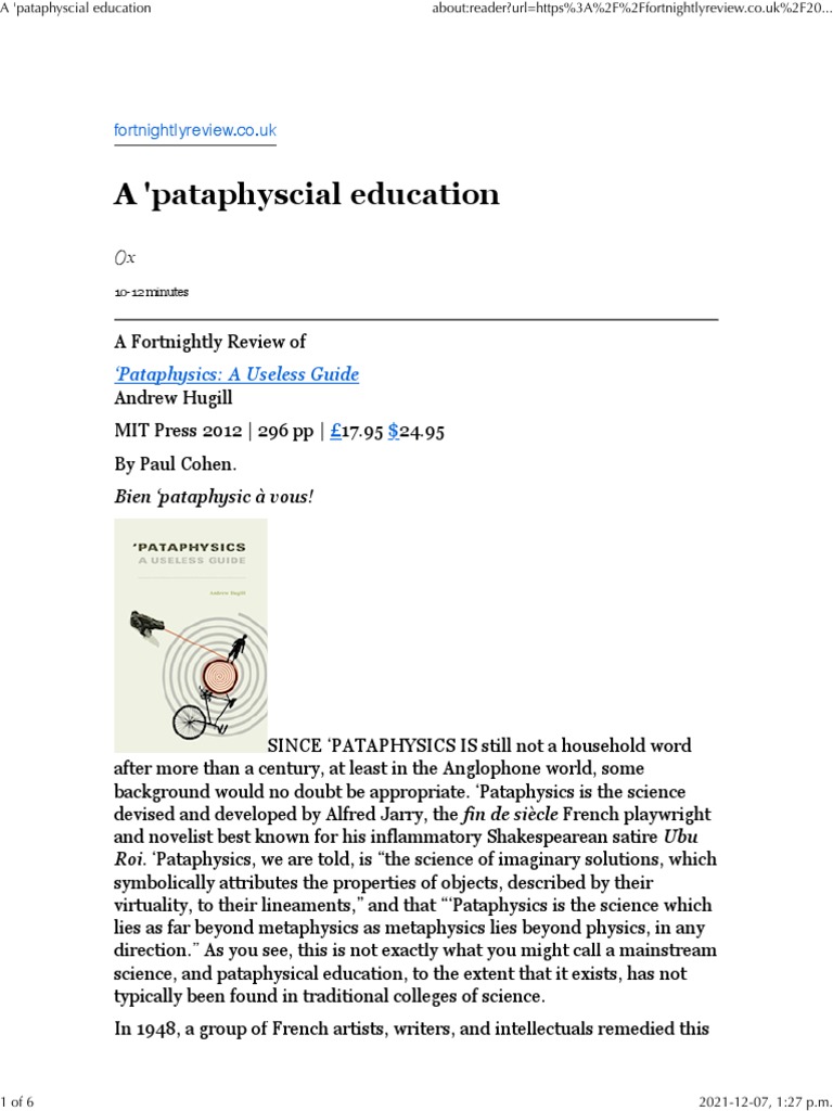 A 'Pataphyscial Education: Pataphysics: A Useless Guide | PDF