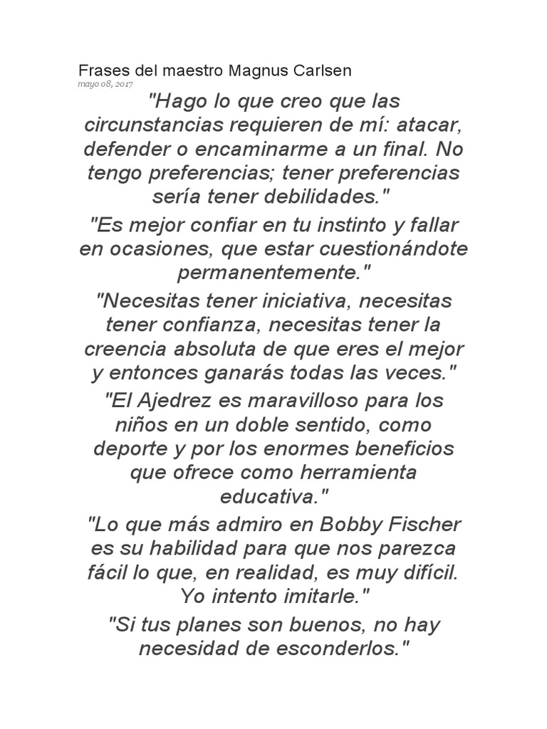 Frases de Ajedrez, Por Grandes Maestros. y Más... ¡¡¡ | PDF | Ajedrez ...