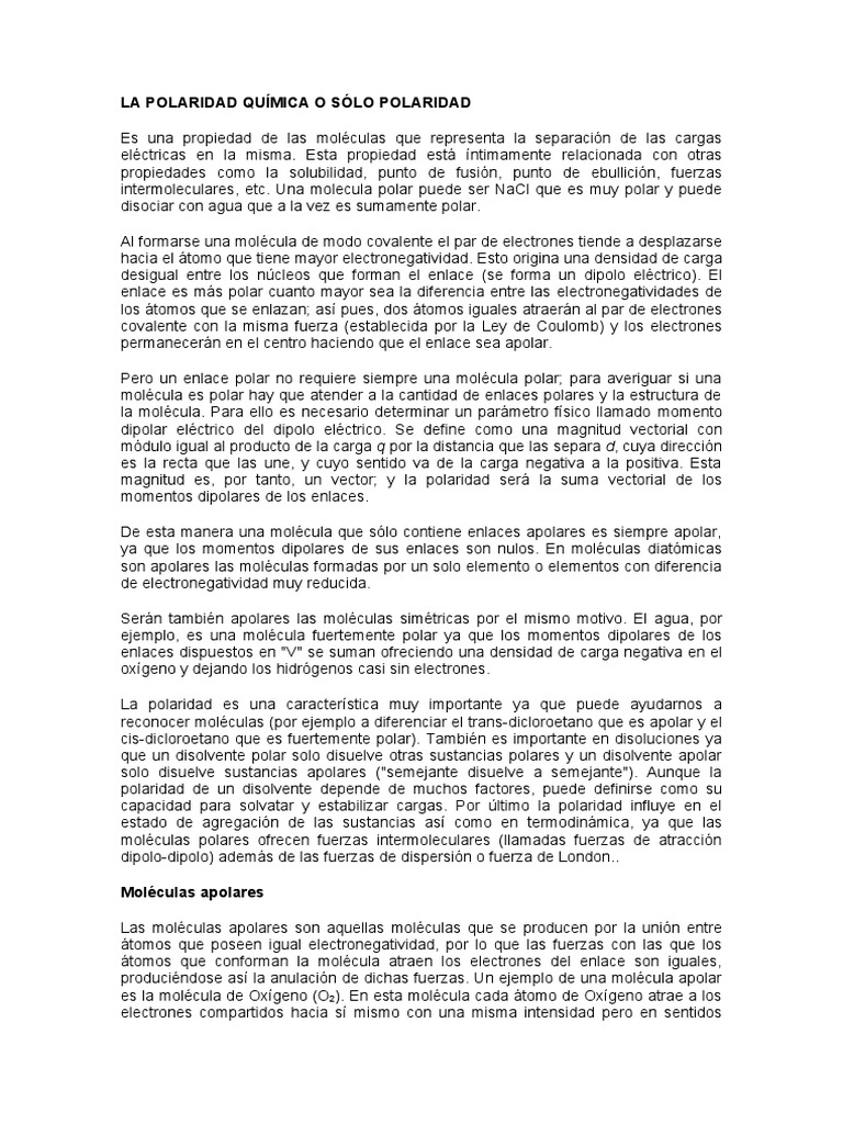 La Polaridad Química o Sólo Polaridad | PDF | Polaridad química | Solubilidad