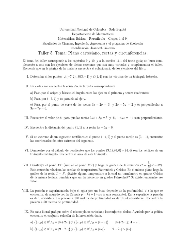 Taller 5 - Precalculo | PDF | Triángulo | Línea (geometría)