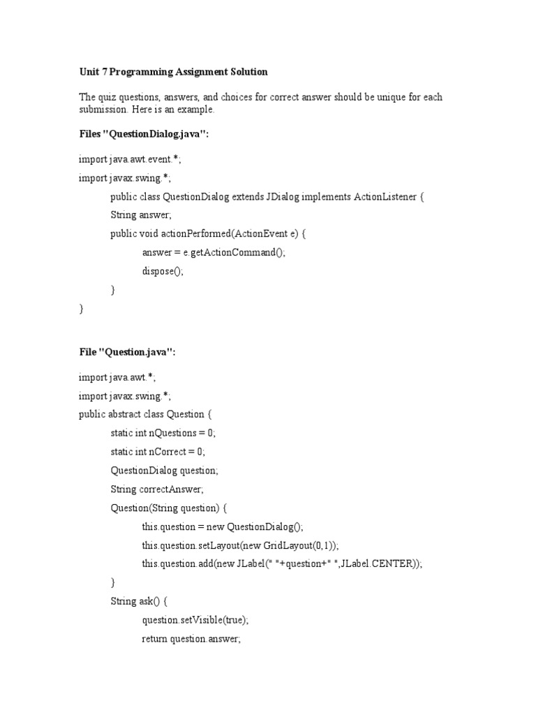 Unit 7 Programming Assignment Solution | PDF | Quiz | Programming Paradigms