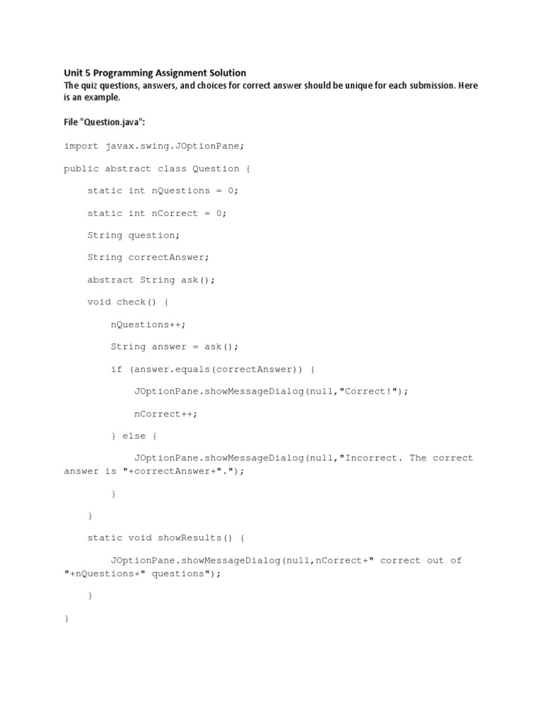 Unit 5 Programming Assignment Solution Download Free Pdf Quiz