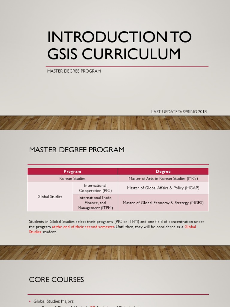 Introduction To GSIS Curriculum | PDF | Academic Degree | Master's Degree