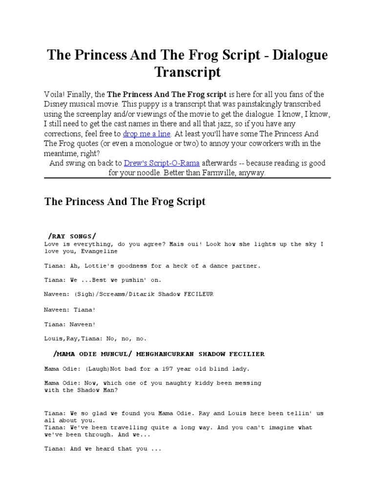 The Princess and the Frog Script | PDF