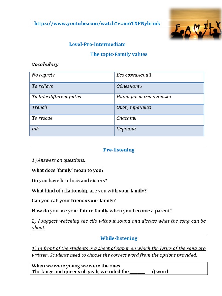 Family Values Listening Activities | PDF | Language Arts & Discipline ...
