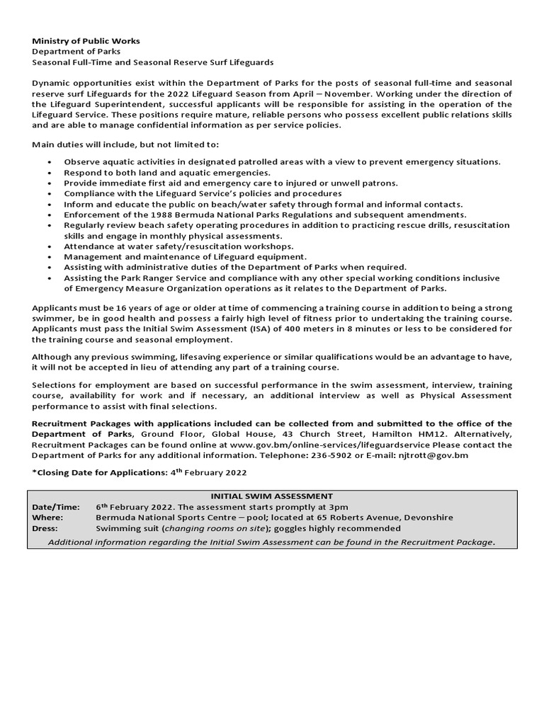 2022 Lifeguard Service - Recruitment Package | PDF | Employment ...