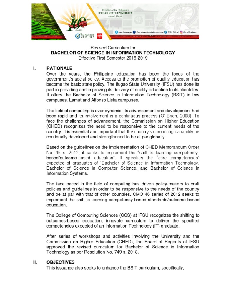 Revised Curriculum For BSIT | PDF | Curriculum | Computing