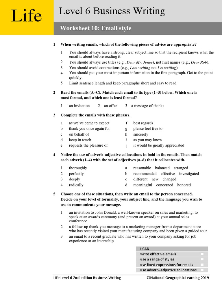 Worksheet 10: Email Style | PDF
