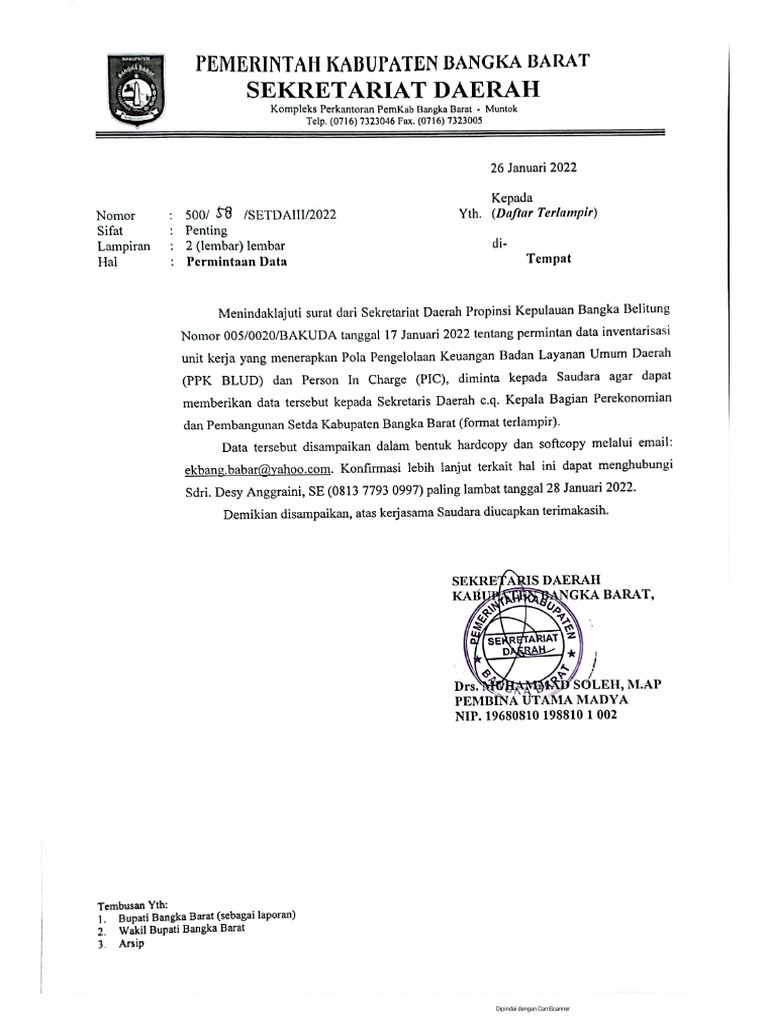 Contoh Surat Dari Sekda | PDF