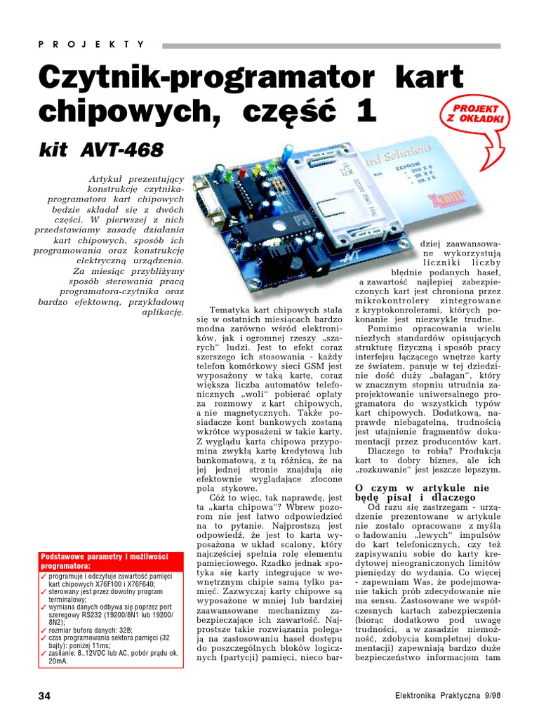 Czytnik Programator Kart Chipowych, Część 1: Kit AVT 468 | PDF