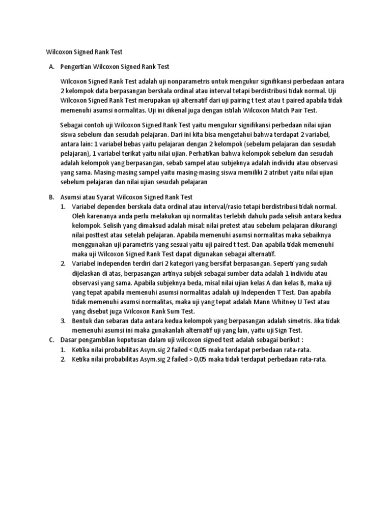 Uji Wilcoxon Signed Rank Test: Panduan Lengkap | PDF | Karier ...
