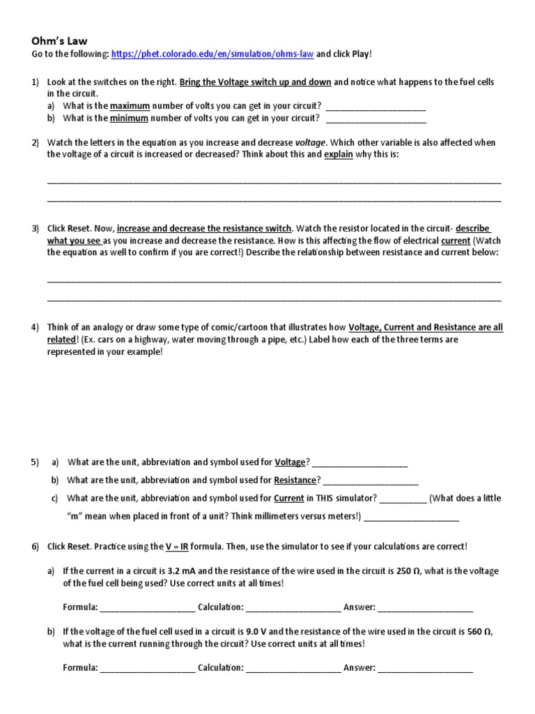 Ohms Law Lab | PDF | Electrical Network | Electrical Resistance And ...