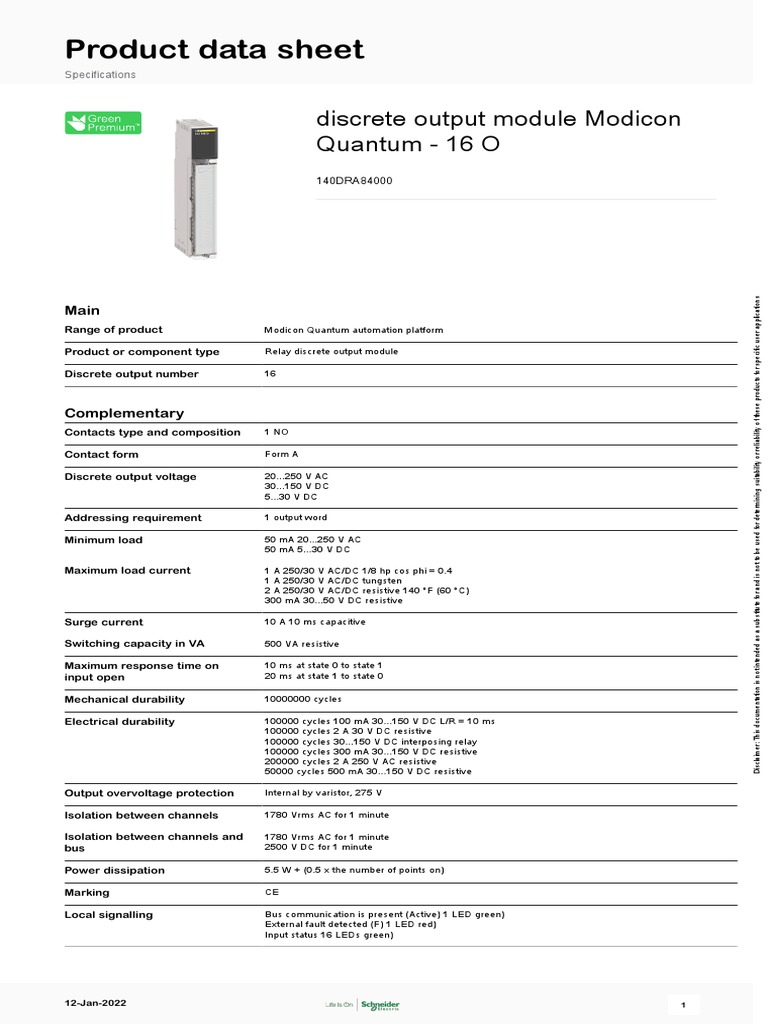 Modicon Quantum - 140DRA 840 00 | PDF | Relay | Alternating Current
