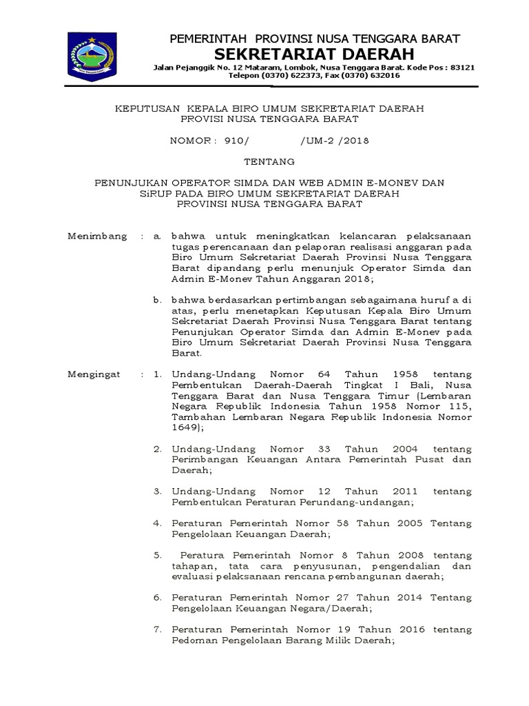 SK Operator Simda Dan Admin SiRUP | PDF | Pengelolaan Keuangan & Uang