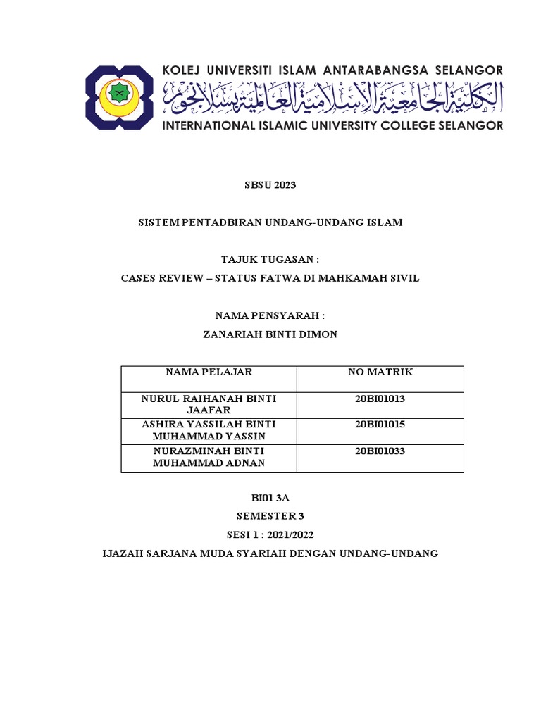 Case Review-Status Fatwa Di Mahkamah Sivil | PDF