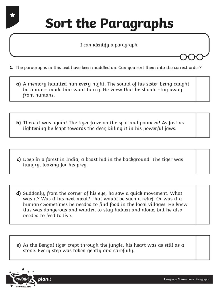 Activity Sheet Sort The Paragraphs | PDF | Tiger | Predation
