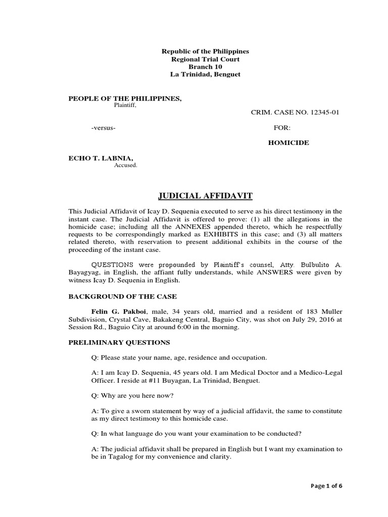 Toaz - Info Sample Judicial Affidavit Homicide PR | PDF | Affidavit ...