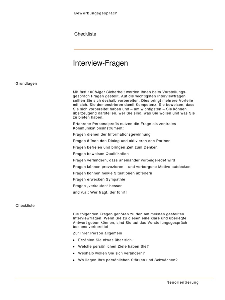 Interviewfragen Checkliste | PDF