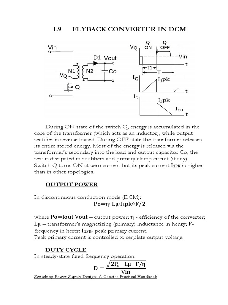1.9 Flyback Converter in DCM: Output Power | PDF | Electromagnetism | Transformer