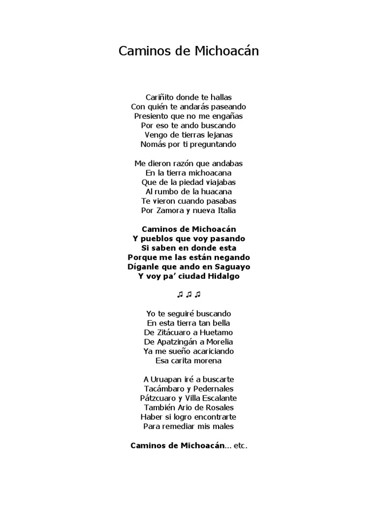 Letra y Acordes de Caminos de Michoacán | PDF | Ciencias sociales | Poesía