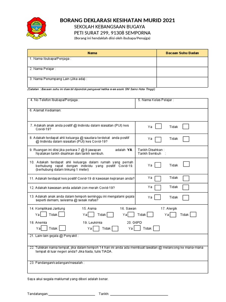 Borang Deklarasi Kesihatan | PDF