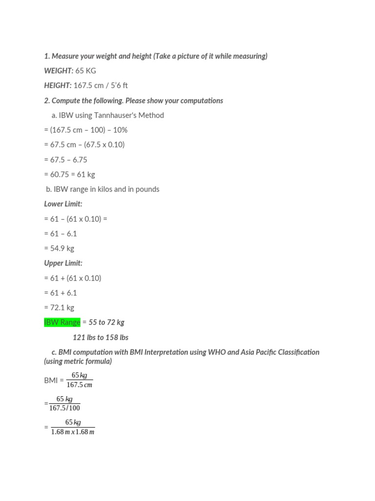 IBW, BMI, TCR calculation | PDF