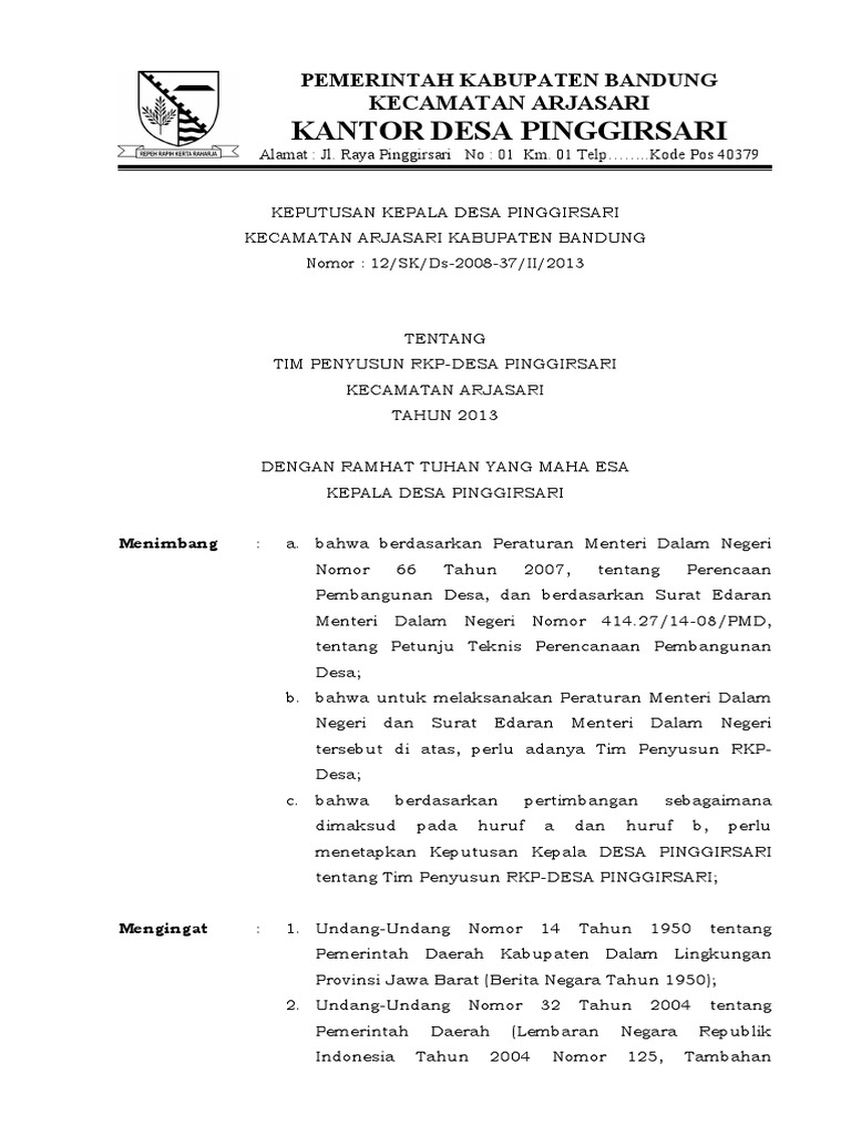 SK - Tim - Penyusun RKP - RPJMDes | PDF