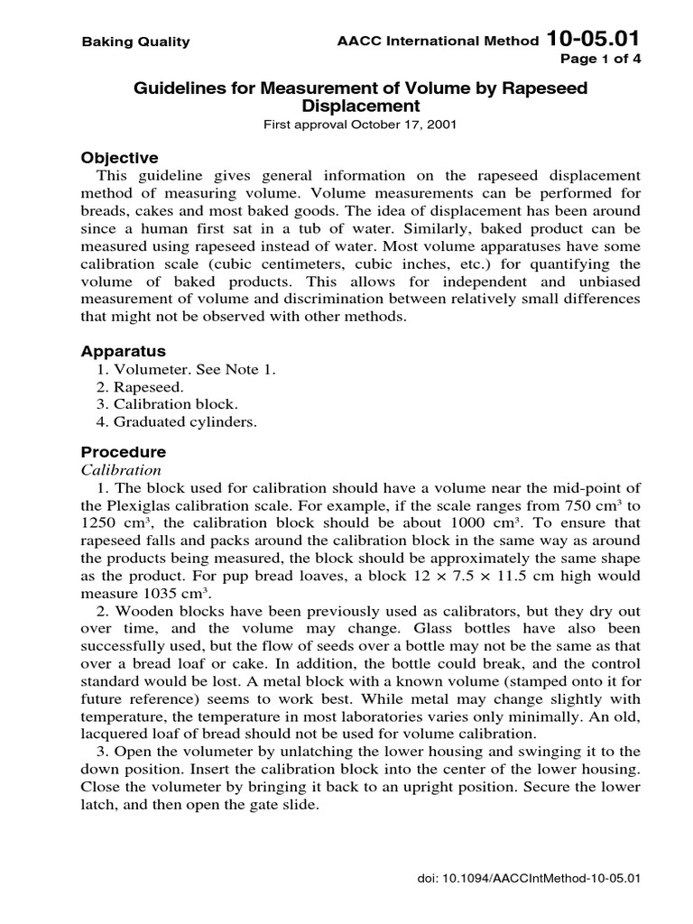 Rapeseed Method for Volume Measurement | PDF | Volume | Calibration