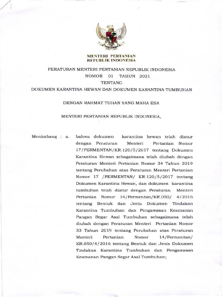 Permentan-1-2021 | PDF