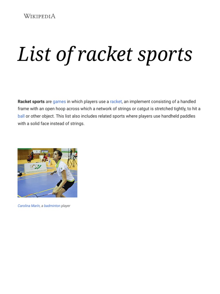 List of Racket Sports - Wikipedia | PDF