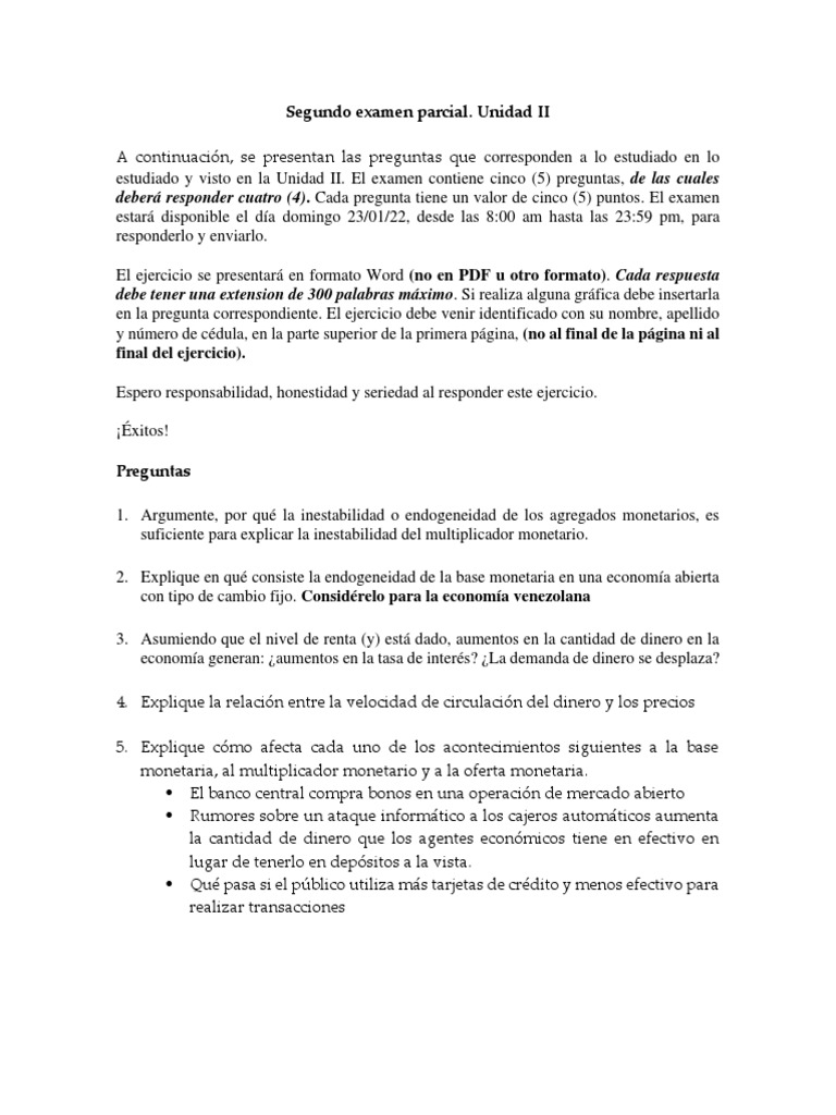 Segundo Examen Parcial. Unidad II | PDF