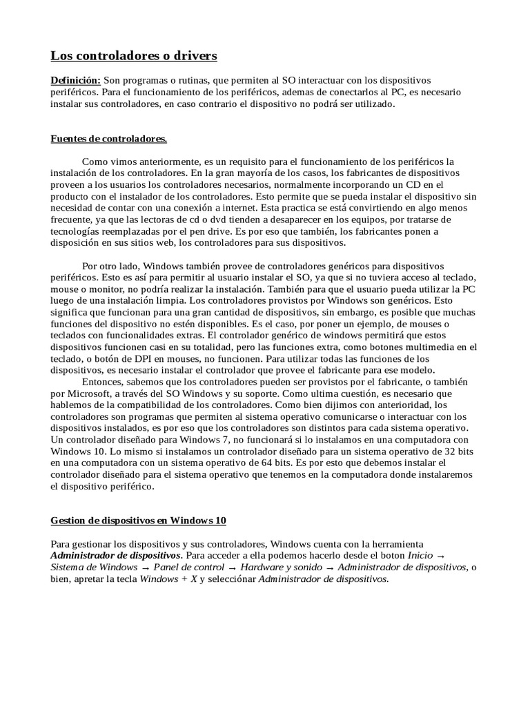 Controladores o Drivers de Dispositivos - Informatica | PDF | Hardware ...